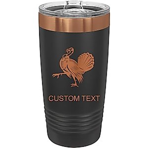 Turkey, Laser Engraved Customized Stainless Steel Tumbler 20 Oz Travel Coffee Black/Rose Gold ION-Plated Double-Walled Travelling Car Truck Ringneck Mug Customizable, Slider Lid