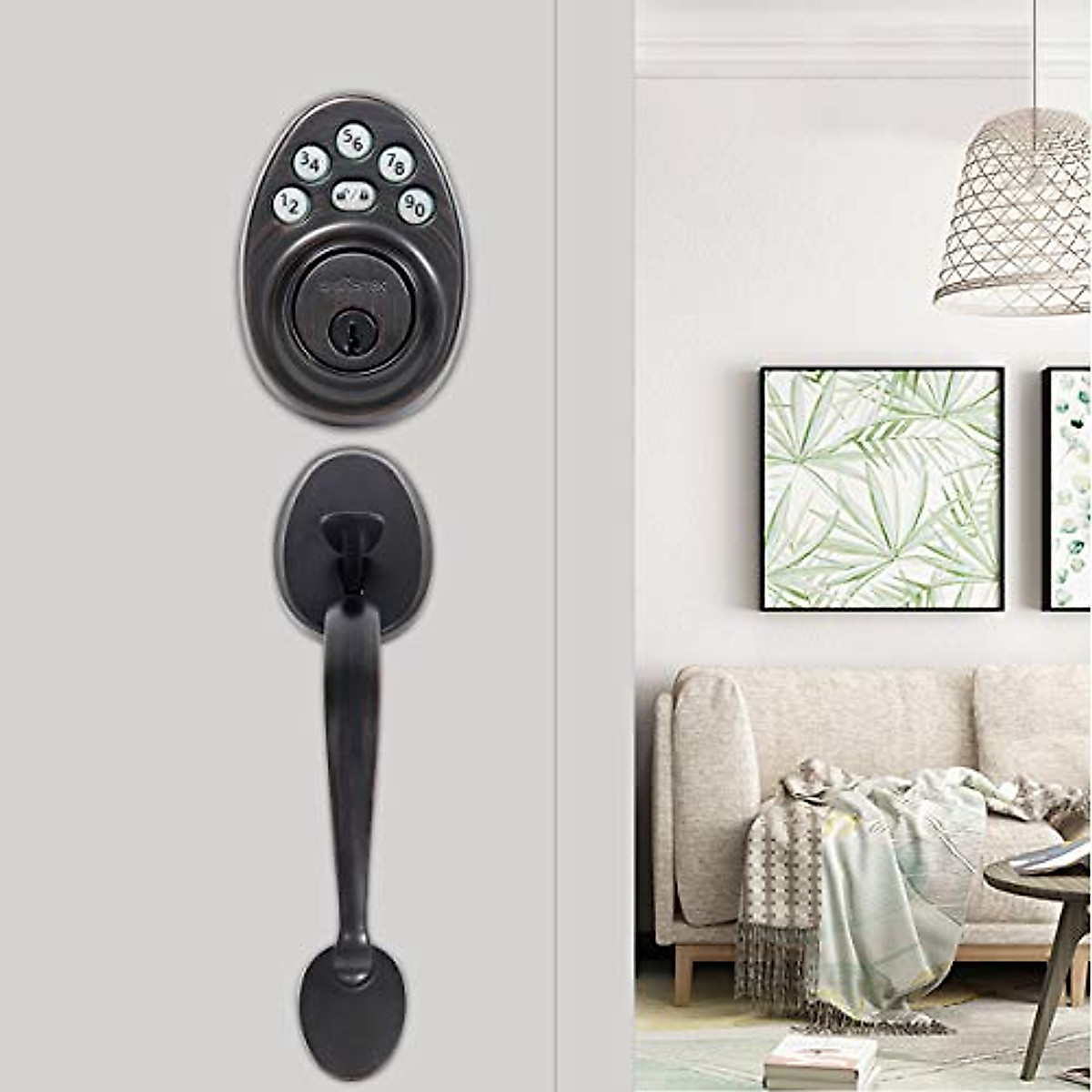 Signstek Front Door Lock Set,Keyless Entry Door Lock with Handle,Electronic Keypad Deadbolt,Smart Locks for Front Door (Oil Rubbed Bronze Plus)