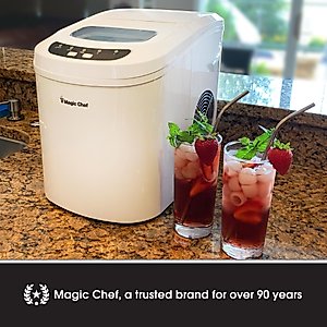Magic Chef Portable Countertop Ice Maker, Small Ice Maker for Kitchen or Home Bar, Tabletop Ice Maker for Entertaining, 27-Pound Capacity, White