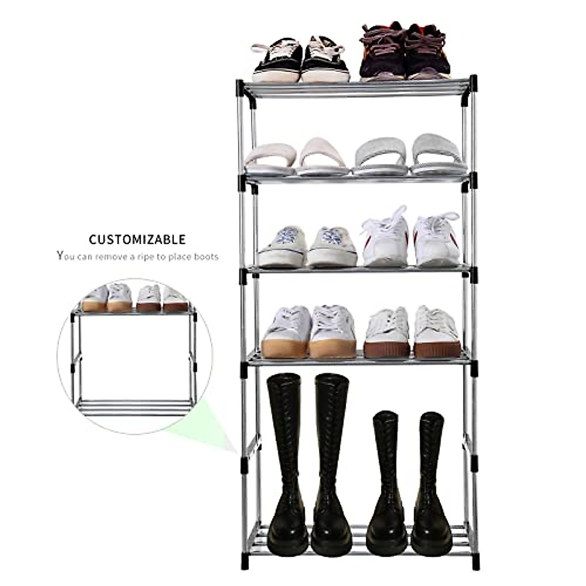 Jucaifu Stackable Small Shoe Rack, Entryway, Hallway and Closet Space Saving Storage and Organization (3-Tier, Black)