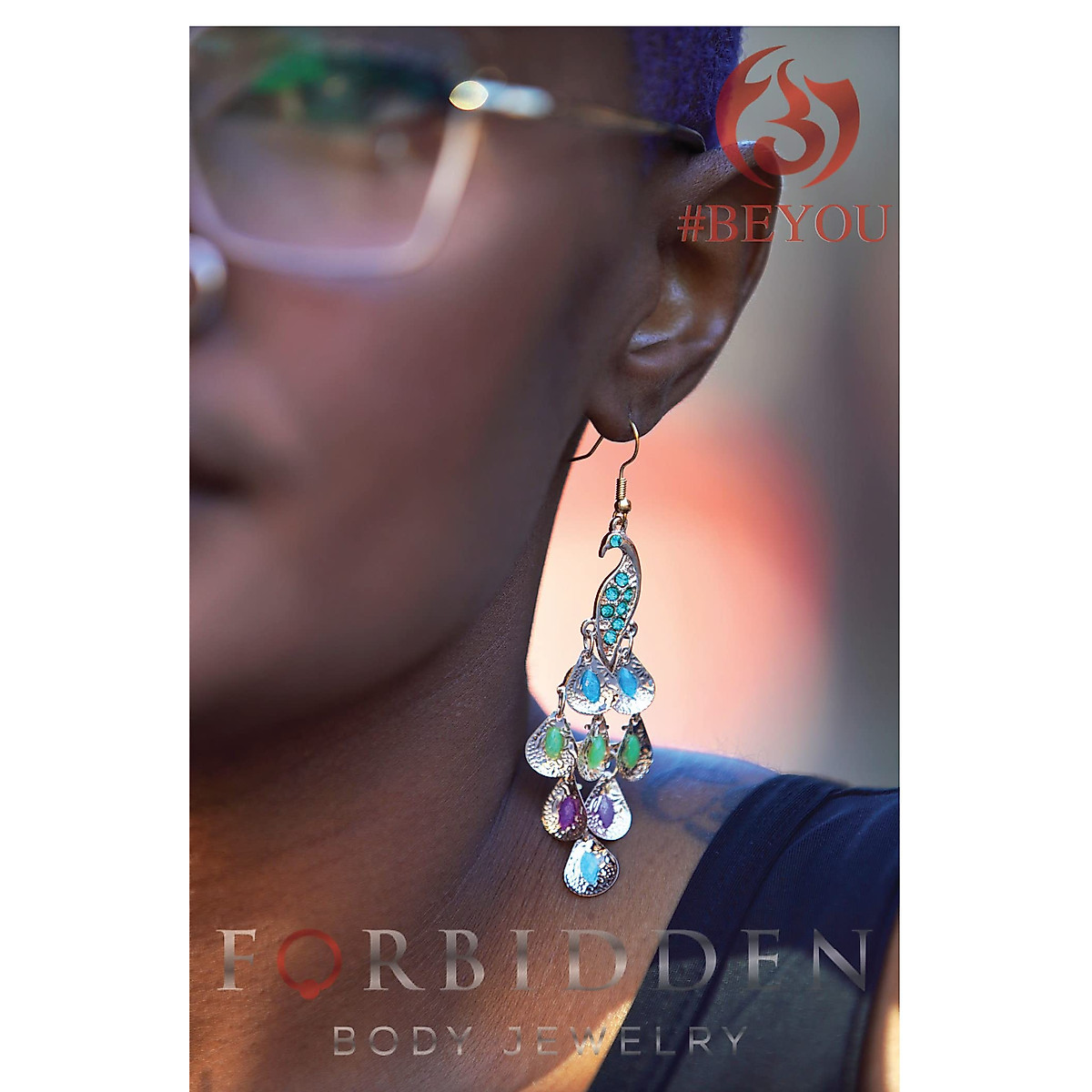 Forbidden Body Jewelry Vintage Peacock Earrings, Feather Earrings, Feather Earrings for Women, Blue Epoxy Crystal Feather Dangle Statement Earrings (Gold Tone)