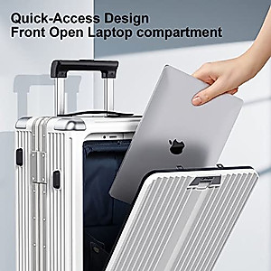 SOMODE Airline Approved Carry On Luggage with Spinner Wheels,Aluminum Framed Carry On Suitcase with Front Open Laptop Compartment/Pocket 22×14×9 inch Large Checked-in Luggage(White)