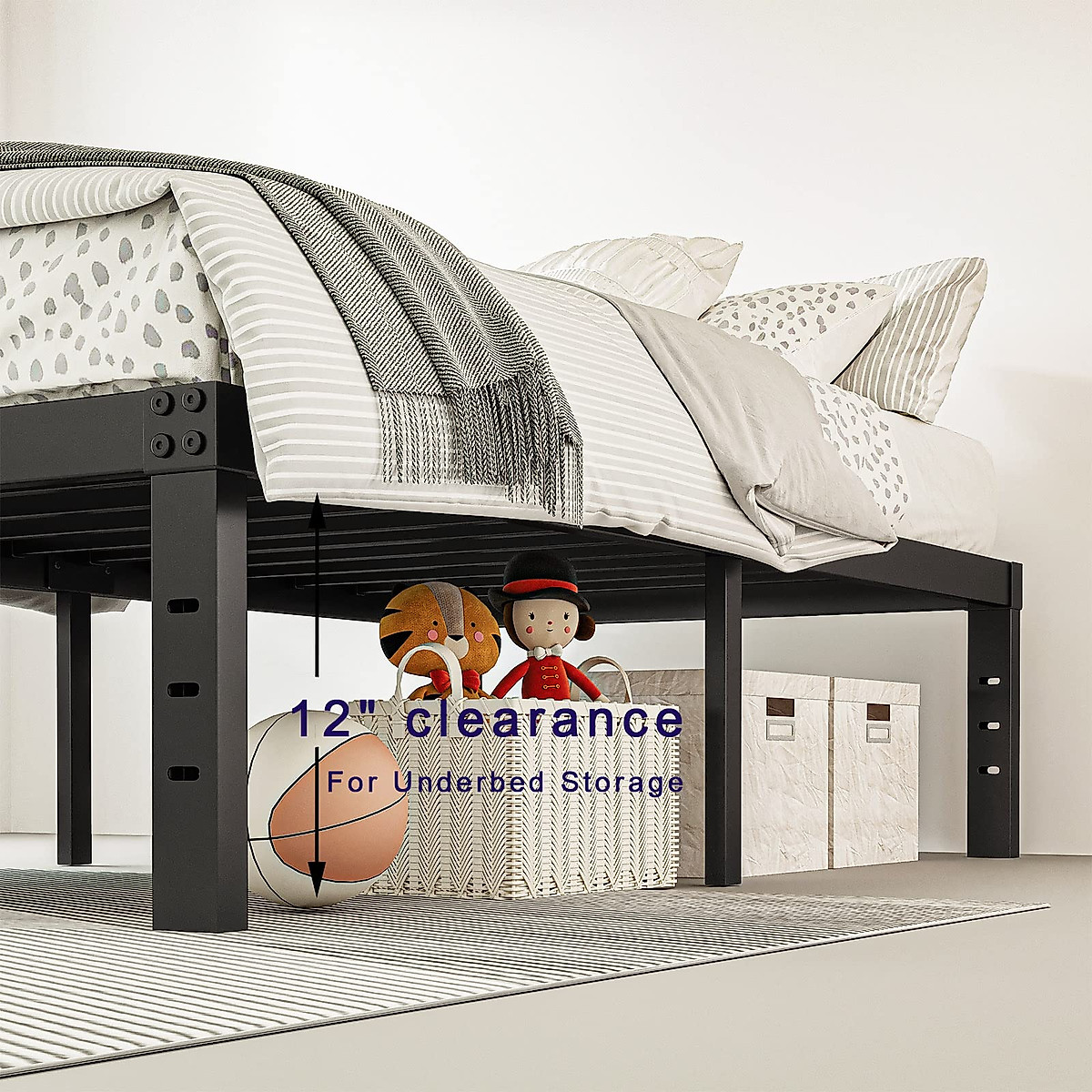 Neslime 14 Inch Twin Bed Frame No Box Spring Needed, Metal Platform Twin Size Bed Frame, Heavy Duty, Easy Assembly and Noise Free, Black