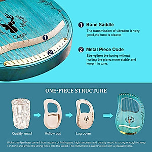 Lyre Harp, 16 Strings Mahogany Solid Wood Metal String Adult/Child Musical Instrument, With Tuning Wrench Pick, Black Gig Bag, and Music Tutorial for Beginner Instrument Lovers (coffee color)