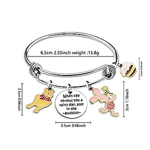 Women Girls Bracelet Inspirational Gift for Her Winnie The Pooh and Piglet Charm Bracelet Encouragement Bracelet for Birthday Christmas Gift (When Life)