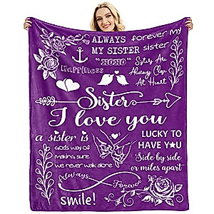 Sisters Gifts from Sister Birthday Gifts for Sister Blanket Christmas Valentines Mothers Day Big Sister Purple Gifts for Her Sister in Law Soft Warm Throws Blanket