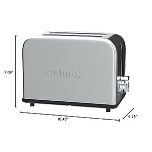 Toaster 2 Slice, CUSIMAX Stainless Steel Toaster with Large LED Display, Bread Toaster 1.5'' Extra-wide Slots with 6 Browning Settings, Cancel/Bagel/Defrost Function, Removable Crumb Tray, Silver