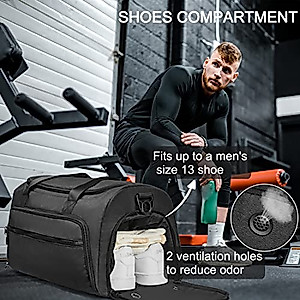 Gym Bag for Men Women, Small Fitness Workout Sports Duffle Bag with Wet Pocket & Shoes Compartment, Water Resistant Overnight Weekender Duffel Bag in Light Black