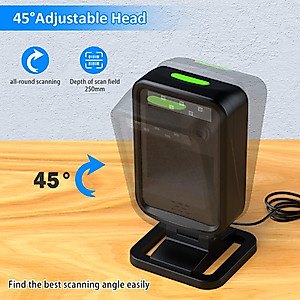 1D/2D Automatic Omnidirectional Desktop Wired USB Bar Code Scanner Reader,Plug and Play,Handsfree Barcode Scanner for Warehouse, Supermarket, Retail Store, Bookstore Pos System