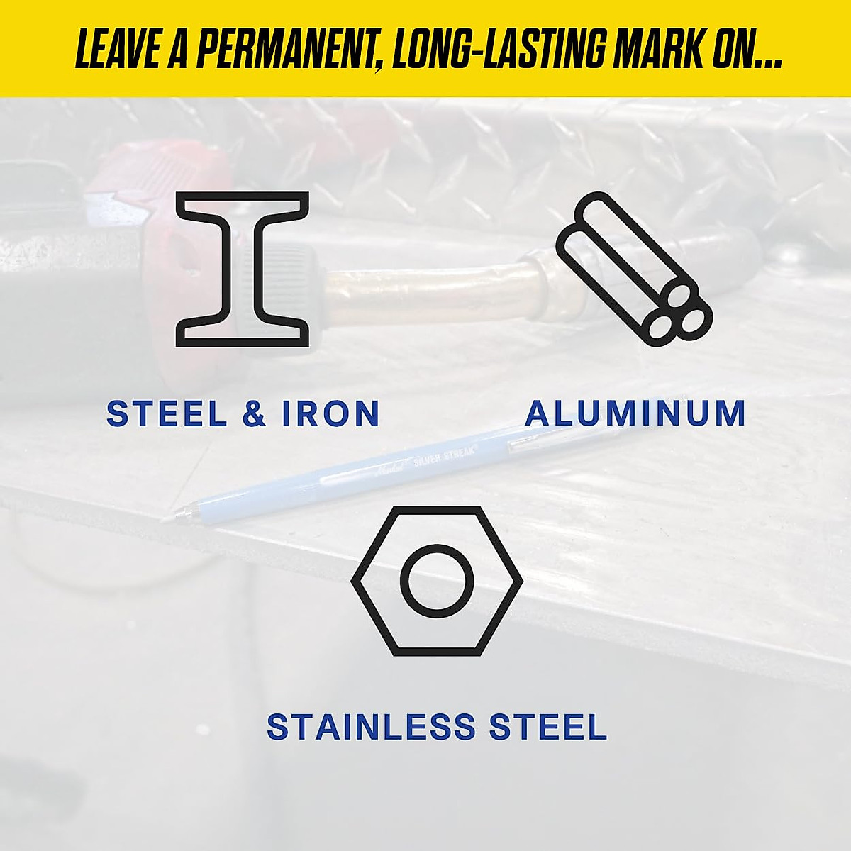 Markal 96107- Markal Silver-Streak Refillable Mechanical Holder With 6 Silver Highly Visible Reflective Lead Refills, Built-in Sharpener, 1 Click Advance -Ideal for Metal Layout & Fabrication Work