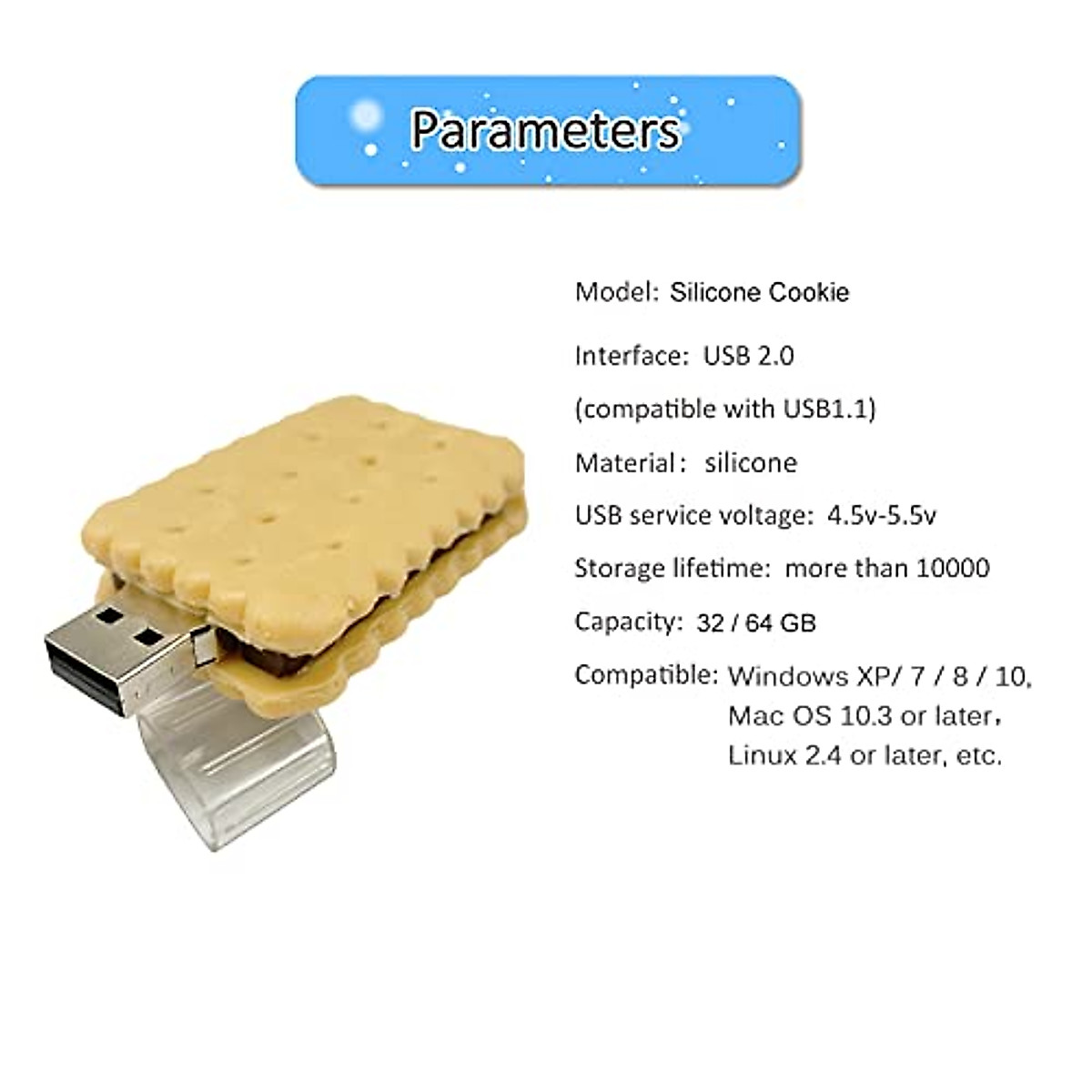 32GB USB Flash Drive Cookie-Shaped, BorlterClamp Novelty USB Drive Thumb Drive Memory Stick for External Data Storage