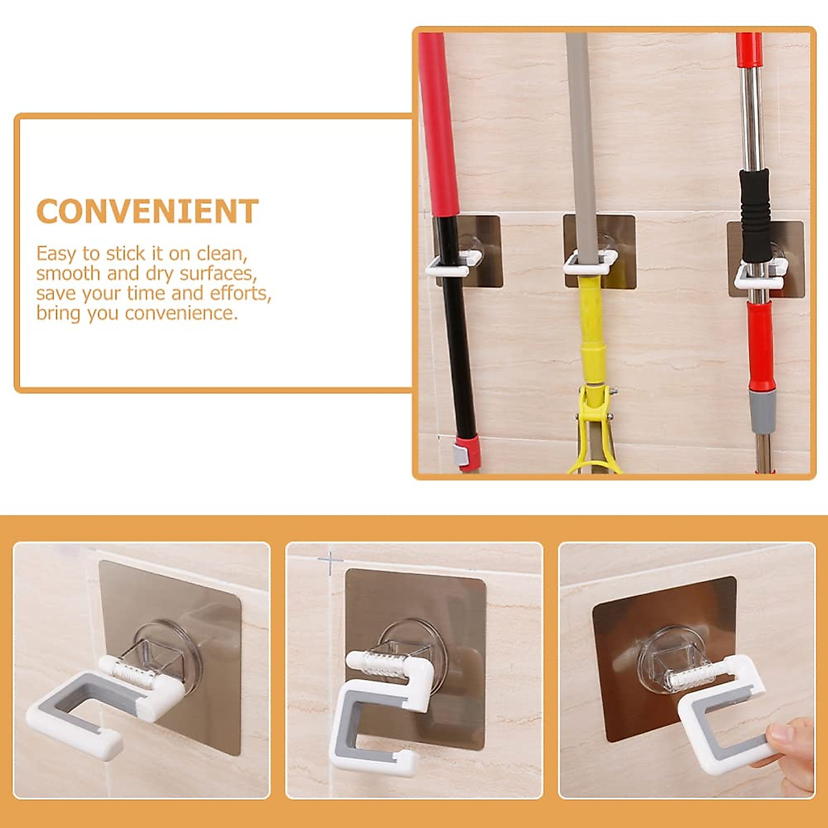 Zerodeko 2pcs Mop Holder House Organization Must Haves Mop Broom Holder Wall Mounted Wall Rack Hooks Broom Organizer Wall Mount Suction Cup Hook Mop Hook Plastic Self-Adhesive