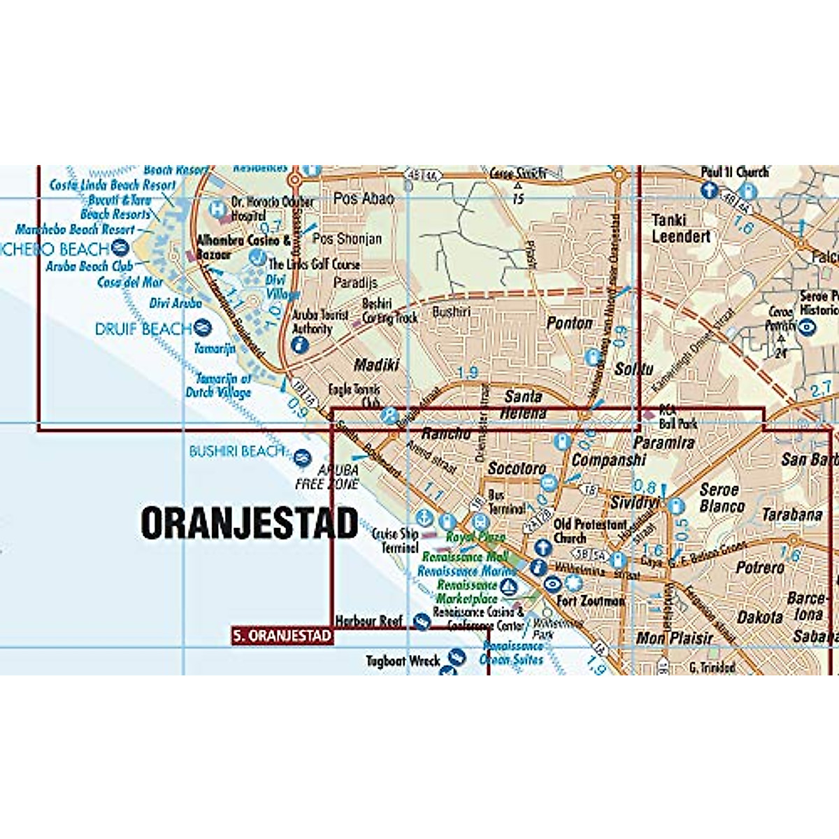 Laminated Aruba Map by Borch (English, Spanish, French, Italian and German Edition)