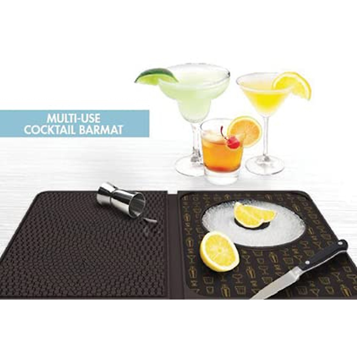 Talisman Designs Original Multi-Use Cocktail Bar Mat for Countertop | 9 x 12 | Black | Versatile Bar Spill Mat | Slice & Prep Cutting Board | Non-Slip Work Surface | Home Bar Accessory