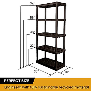 Oskar 5-Tier Storage Shelf, Interlocking Heavy Duty Shelving Unit, 750 lbs(‎18 x 36 x 73.8 inches), Multipurpose Organizer for Garage, Basement, Utility Shed, Workshop, Made in North America, Black
