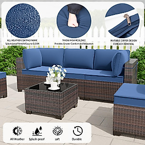 RTDTD Outdoor Patio Furniture Set with Propane Fire Pit Table, 15 Pieces Outdoor Furniture Patio Sectional Sofa Conversation Sets w/ETL Approved 43" Gas Outdoor Fire Table & Coffee Table(Dark Blue)