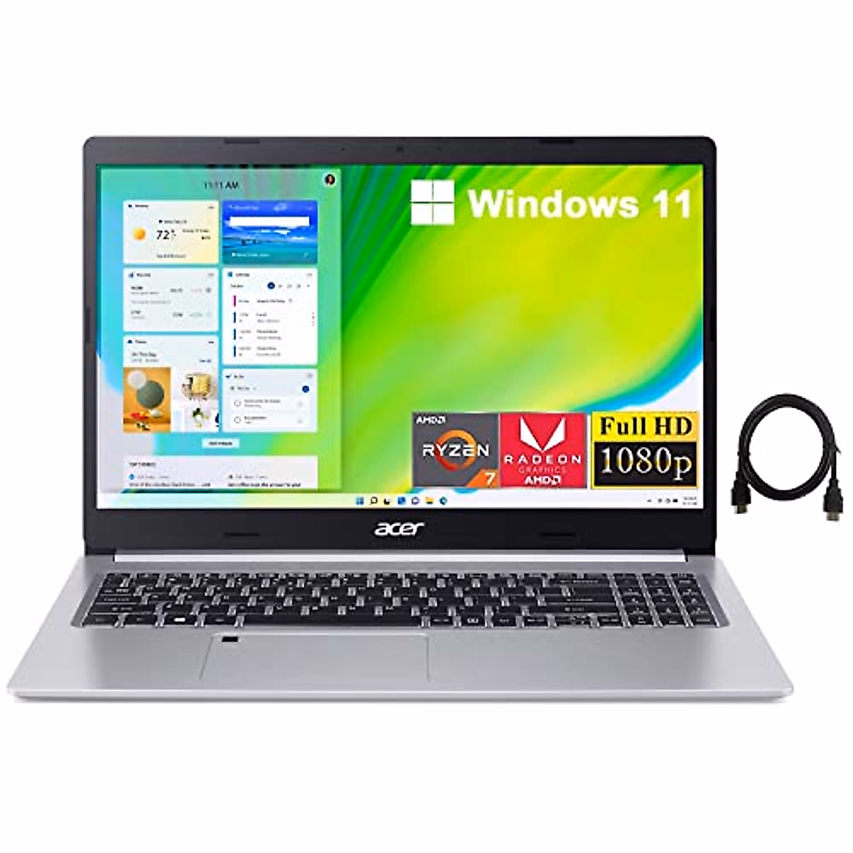 Acer Aspire 5 Slim Laptop, 15.6" Full HD IPS Display, AMD Ryzen7 5700U Octa-core Processor, AMD Radeon RX Vega 8 Graphics, 16GB RAM, 1TB SSD, Windows 11 Home, Fingerprint Reader, TWE HDMI Cable