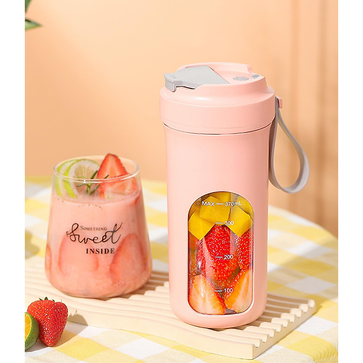 Portable Blender for Shakes and Smoothies, 13oz Personal Blender with USB Rechargeable and 10 Blades Mini Small Blender Bottles for Office Gym Kitchen (Pink)