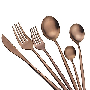 Uniturcky 30 Pieces Titanium Rose Plated 304 Stainless Steel Flatware Sets, Satin Finish Silverware Set Include Dinner Knife Fork Spoon, Cutlery Set,Matte Polished Utensils Service for 6