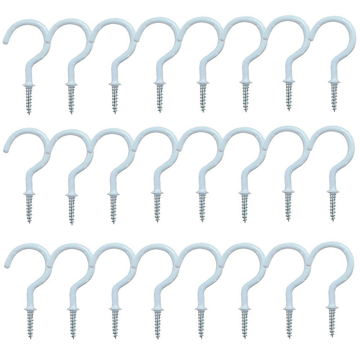 Pack of 24 Cup Hook Metal Ceiling Hooks, Household Screw-in Utility Storage Hook (White, 1-1/2in)