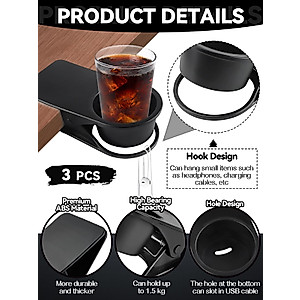 3PCS Drinking Cup Holder Clip, Kalolary Chair Desk Bottle Cup Stand DIY Glass Clamp Storage Saucer Clip for Potted Plant Beverage Soda Coffee Mug Holder Clip for Home & Office (Black)