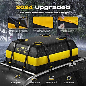 NABIYE Rooftop Car Cargo Carrier Bag 15 Cubic Feet, Waterproof Car Rooftop Bag with Anti-Slip Mat and 6 Door Hooks, Suitable for All Vehicle with/Without Rack