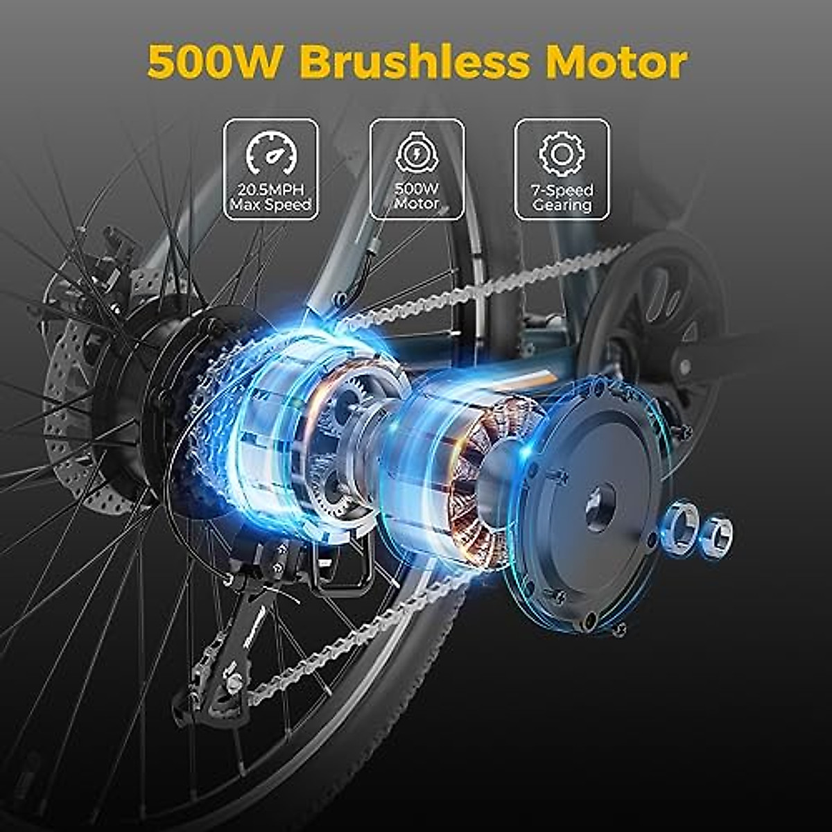 Jasion EB5 Plus Electric Bike for Adults 500W Motor 45 Miles 20.5MPH 480WH Removable Battery Commuting Electric Mountain Bike 27.5" Tires Front Fork Suspension 7-Speed