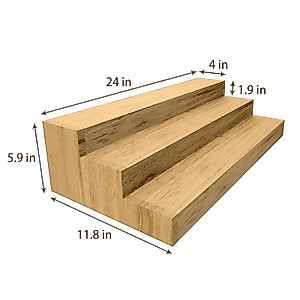 Liquor Bottle Stand - 3 Tier Liquor Bar Bottle Display Shelf, Holds 18 Bottles, Real Wood, Easy to Clean, No Installation Required - 24 Inch (Burnt Natural)