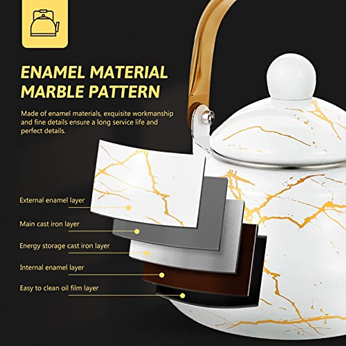 Enamel Teapot Porcelain Enameled Teakettle 1.5L Vintage Tea Kettle Teapot Water Kettle Coffee Kettle Teapot Water Boiling Kettle for Home Gas Stove