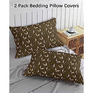 Edwiinsa Farmhouse Rooster Pillow Covers King Standard Set of 2 20x36 Bed Pillow, Rustic Farm Animals Filling Brown Plush Soft Comfort for Hair/Skin Cooling Pillowcases with Envelop Closure