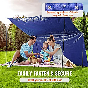 VEVOR Tarp Waterproof 10x12 ft, 5 Mil Plastic Poly Tarp Cover, Multi Purpose Tear UV and Temperature Resistant Outdoor Tarpaulin with Reinforced Grommets and Edges (Blue)