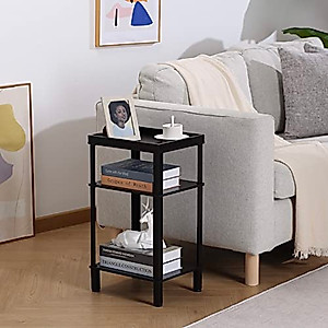 ZEXVIDA Side Table for Small Spaces,3 Tier End Table with Storage Shelf, Small Narrow Thin End Table Bedside Table,Nightstand for Hallway,Living Room, Bedroom, Office,Black