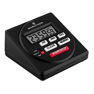 Marathon 24 Hour Digital Timer, Black - Large, Easy-to-Read LCD Display - Loud Ring Alarm - Clock Feature - AA Battery Included