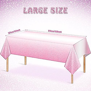 3 Pack Ombre Pink Plastic Tablecloth for Parties, Gradient Pastel Pink Glitter Disposable Tablecloths for Rectangle Tables, Light Pink Sprinkle Table Cover for Wedding Birthday Anniversary, 54x108Inch