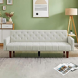 BIVVI Linen Convertible Sofa Bed Sleeper Couch Double Folding Loveseat Futon Sofá Chair Daybed w/Adjustable Reclining Backrests,Lounge Couch for Living Room Apartment Home Office,Beige