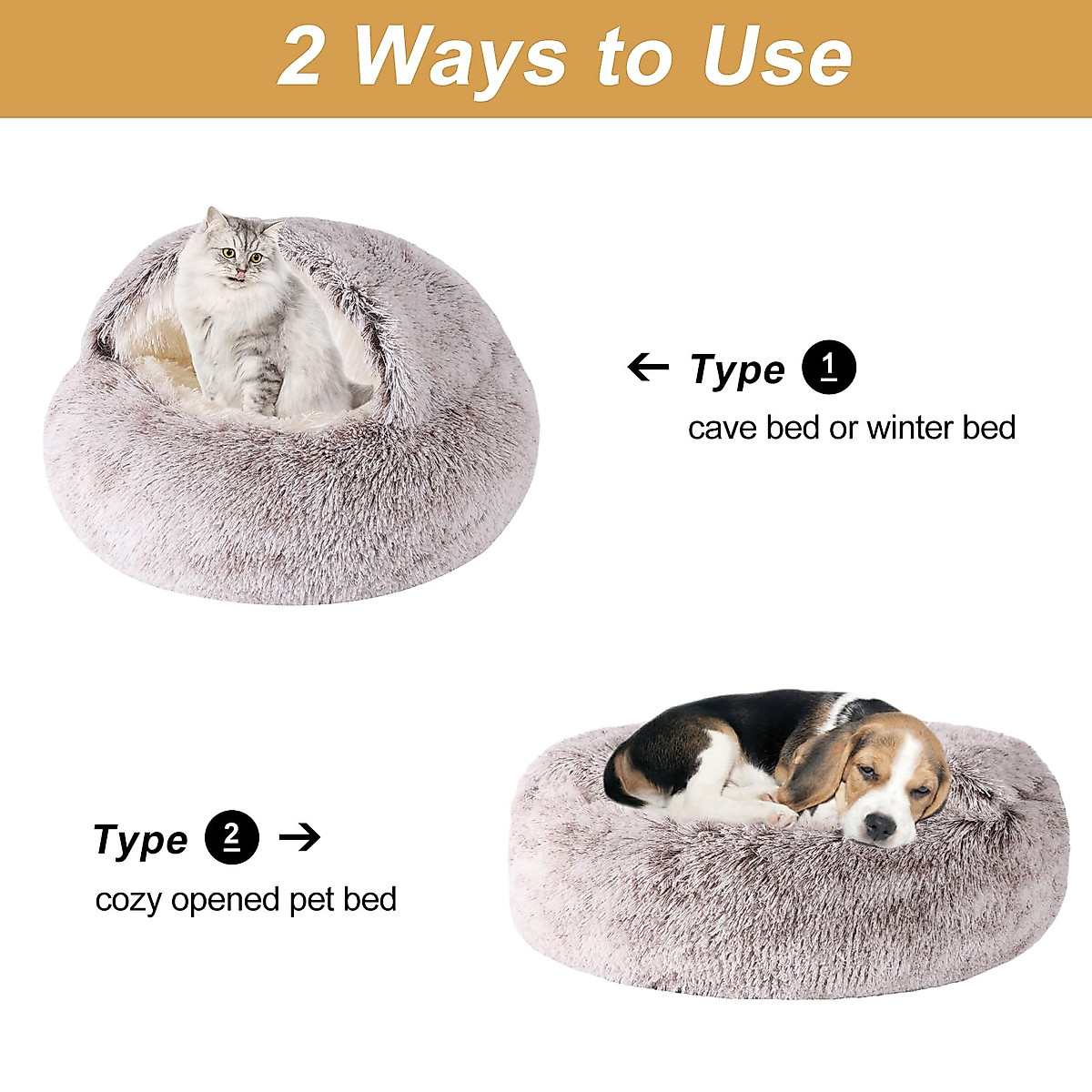 Dog Beds for Small Dogs, Cat Bed Cave, Washable Cute Cat Bed, Cozy Nook Pet Bed for Dogs or Cats, Anti-Slip Puppy Bed Fits up to 12 lbs Pets(Coffee, 20" x 20")
