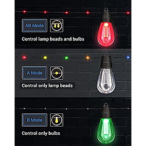 RGB & Warm White 50ft Smart String Lights Outdoor with Rope Fairy, Waterproof Shatterproof Bluetooth APP Remote Control Color Changing Dimmable Patio Lights for Balcony, Backyard, Party, Holiday RGBw