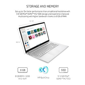 HP 17 Laptop PC, 11th Gen Intel Core i5-1155G7, 8 GB RAM, 512 GB SSD Storage, 17.3-inch Full HD IPS Display, Windows 11 Home, Anti-Glare Screen, Long Battery Life, Webcam & Mics (17-cn1020nr, 2021)