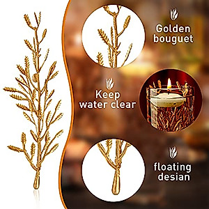 32 Pieces Faux Flowers for Floating Candles, 12 Unscented Floating Candles for Centerpieces, 6 Inch Flower Filler Vase Fillers Filling in Floating Candles for Wedding Dinning Table (Gold)