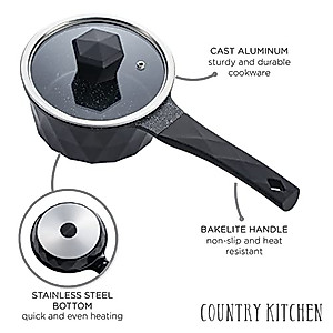 Country Kitchen Nonstick Induction Cookware Sets - 11 Piece Nonstick Cast Aluminum Pots and Pans with BAKELITE Handles - Induction Pots and Pans with Glass Lids (Black)