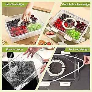 Divided Serving Tray with Lid & Handle, 4 Compartment Removable Snack Box, Kitchen Organizers and Storage, Snackle Box Container, BPA-Free Fruit Storage Container for Berry, Snack, Candy, Nuts…