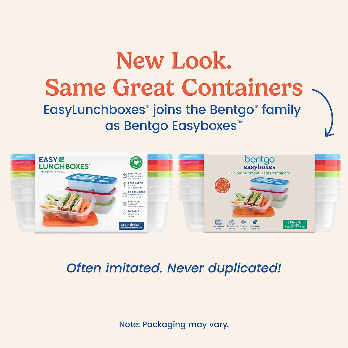 EasyLunchboxes® - Bento Lunch Boxes - Reusable 3-Compartment Food Containers for School, Work, and Travel, Set of 4, Classic