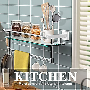 SFGSOWOR 21inch Bathroom Glass Shelf with Towel Bar/Towel Rack Wall Mounted Tempered Glass Shelf Storage Hotel Towel Storage Rack Sus304 Rustproof Stainless Steel Chrome Plated Finish