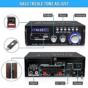 Sunbuck Max 300Wx2 Home Stereo Amplifier, Bluetooth Stereo Receiver, Hi-Fi Small Speaker Receiver, 2 Channel Amplifier Home Audio with Remote Control, USB2.0, Outdoor Receiver for Speakers, AS-25BU