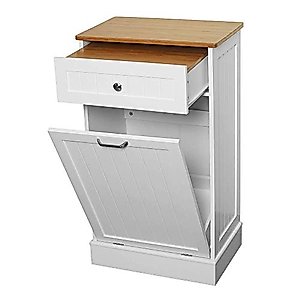 New Kitchen Trash Cabinet,Tilt Out Trash Cabinet with Solid Hideaway Drawer,Free Standing Wooden Kitchen Trash Can Recycling Cabinet Trash Can Holder,Removable Bamboo Cutting Board (White)
