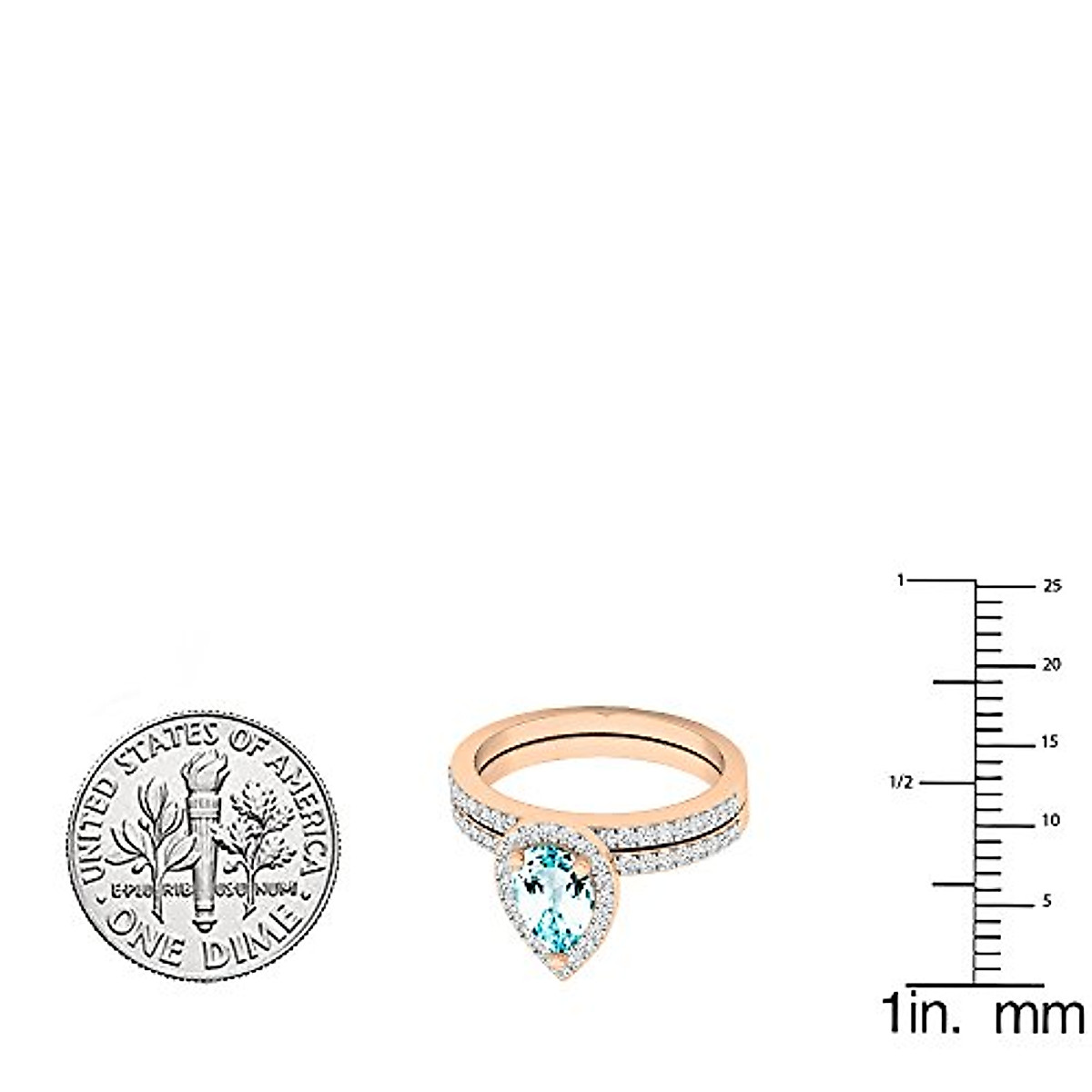 Dazzlingrock Collection 7X5 MM Pear Aquamarine & Round Diamond Ladies Teardrop Wedding Ring Set in 10K Rose Gold, Size 6