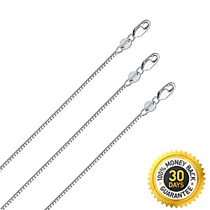 14K White Gold Solid Chain - Box Link Necklace with Lobster Claw Clasp - Perfectly Matches With All Pendants - Great for Women, Teens and Kids - Great Gift for all Occasions, 1.1 mm, 18 inches