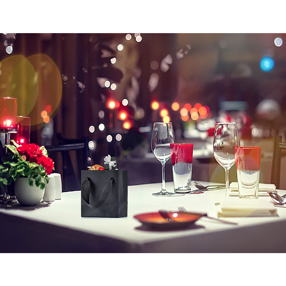 HUAPRINT Black Paper Bags,Matte Black Gift Bags,Extra Small Shopping Bags with Handles,30 Pack 4x2.75x4.5 inch,Party Favor Bags,Merchandise Business Bags,Wedding Bags