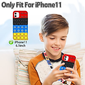 Courgas for iPhone 11 Case for Boys Kids, Cartoon Bubble Silicone Anti-Slip Shockproof Anti-Scratch Anti-Fingerprint, Includes Detachable Lanyard Strap, 6.1 inch