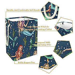 Inhomer Cute Mermaid Large Laundry Hamper Waterproof Collapsible Clothes Hamper Basket for Clothing Toy Organizer, Home Decor for Bedroom Bathroom